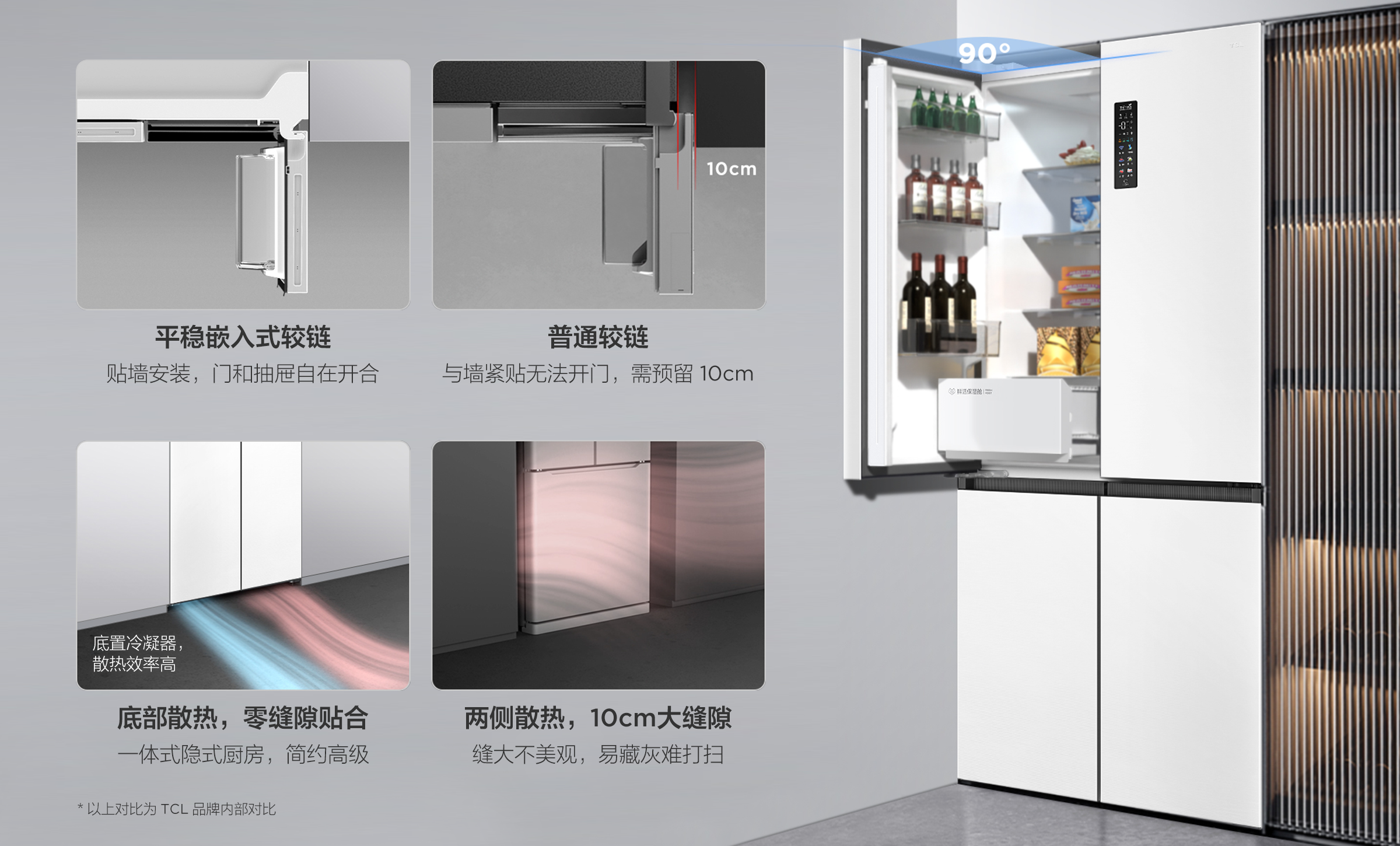 TCL十字四门冰箱 R455T9-UQ-超薄零嵌 | TCL官网