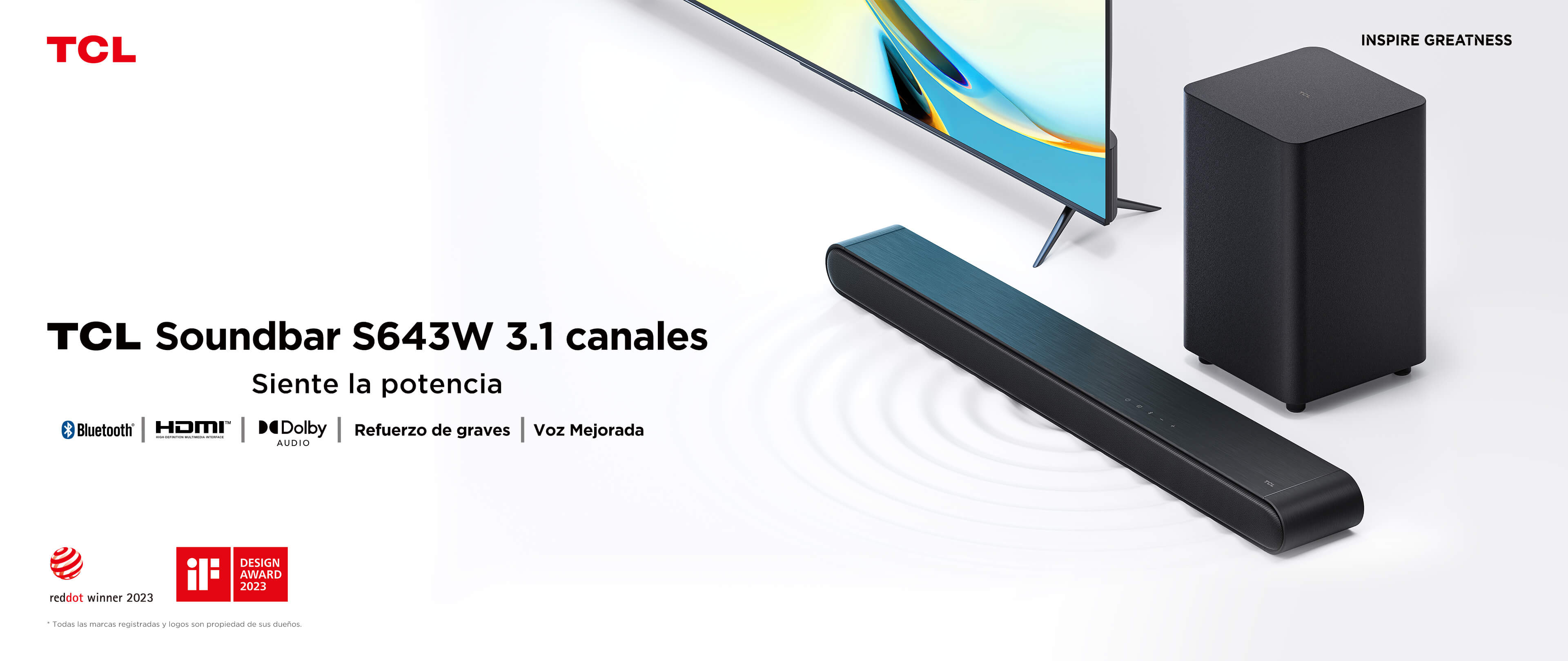 TCL Soundbar S643W | 3.1 canales Dolby Atmos | TCL México